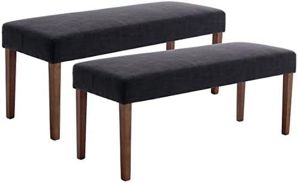 Charcoal Linen Upholstered Dining Benches with Natural Wood Legs, 44.5 ...