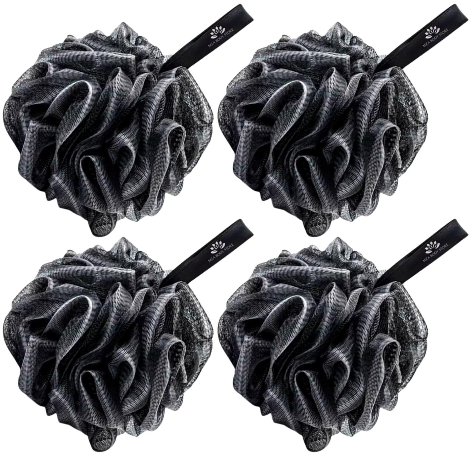 Charcoal Loofah Set - 4-Piece Bath Sponge 50g for Deep Cleansing and ...