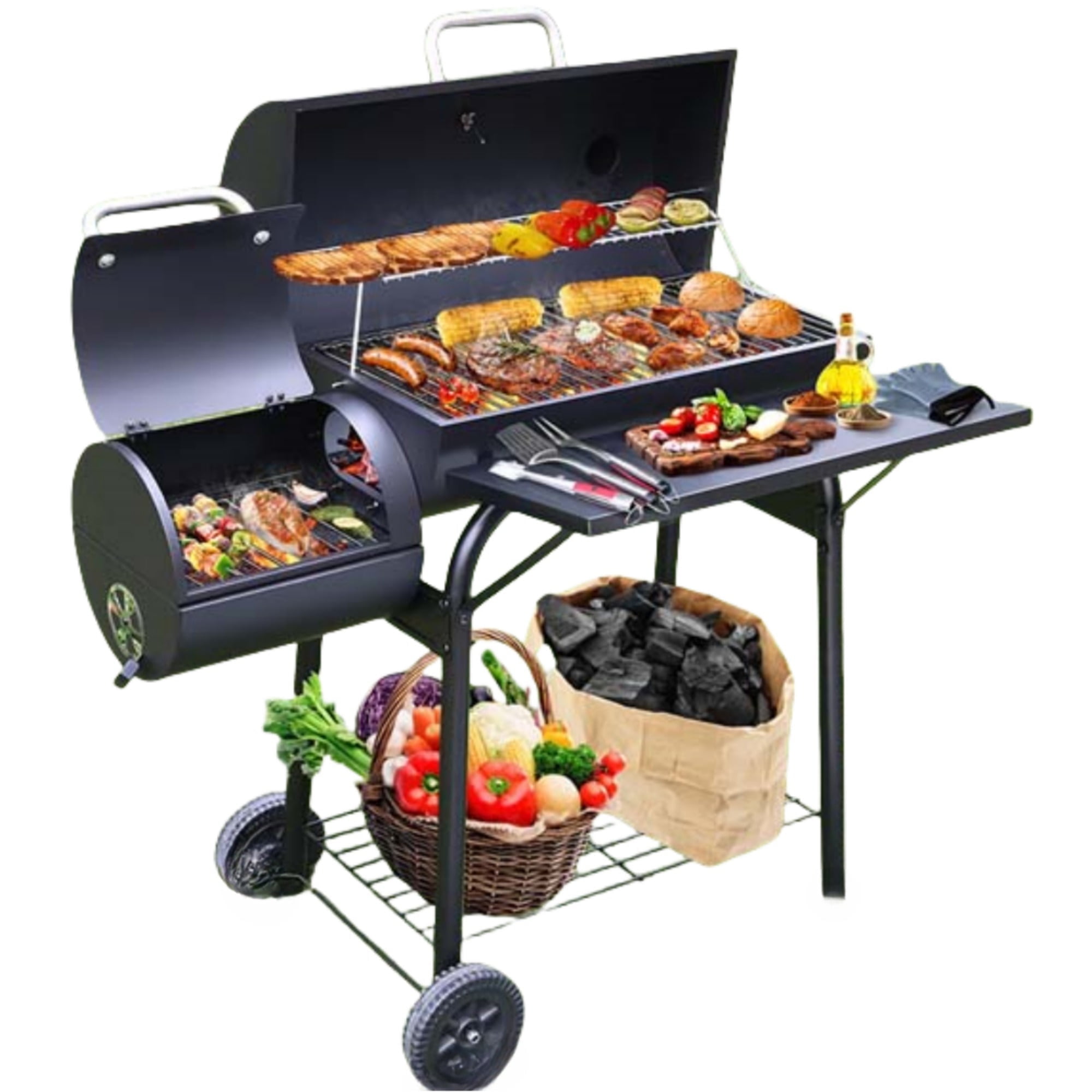 Charcoal Offset Smoker Grill - Family-Size 4-6 Person BBQ with ...