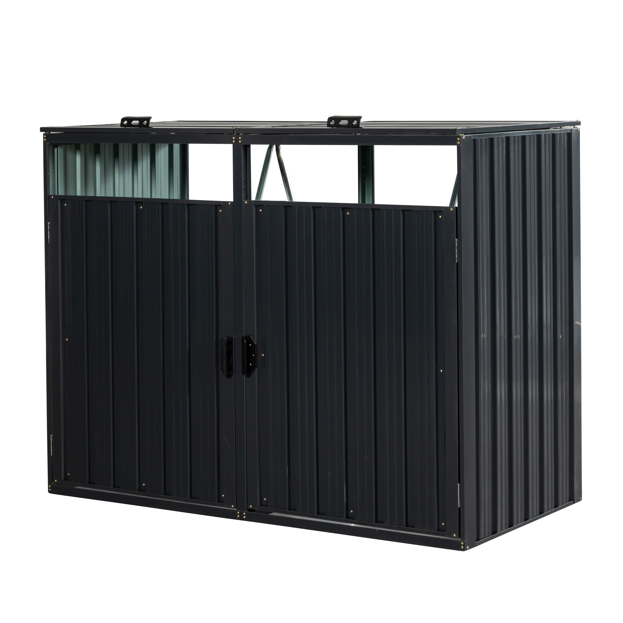 Charcoal Outdoor Grey Iron Garbage Shed Stores 2 Trash Cans, Sturdiness ...