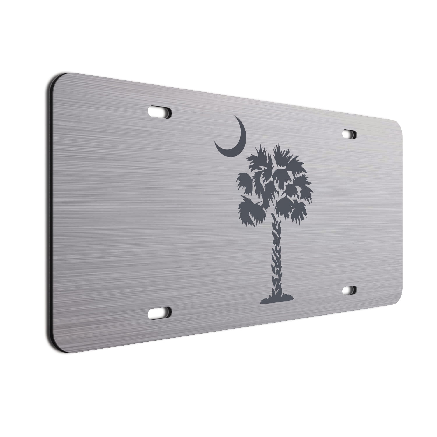 Charcoal Palm Tree Crescent Moon Brushed Aluminum ACM License Plate ...