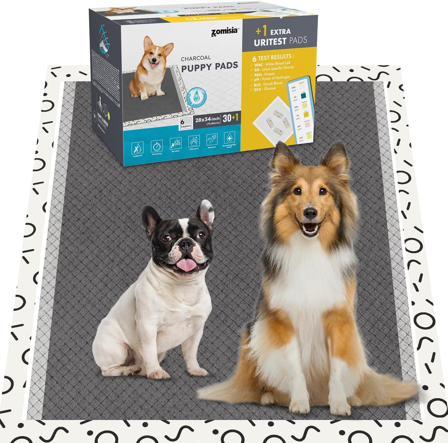 Charcoal Puppy Pee Pads for Dogs Extra Large, 28"x34" 30 Counts + 1 ...