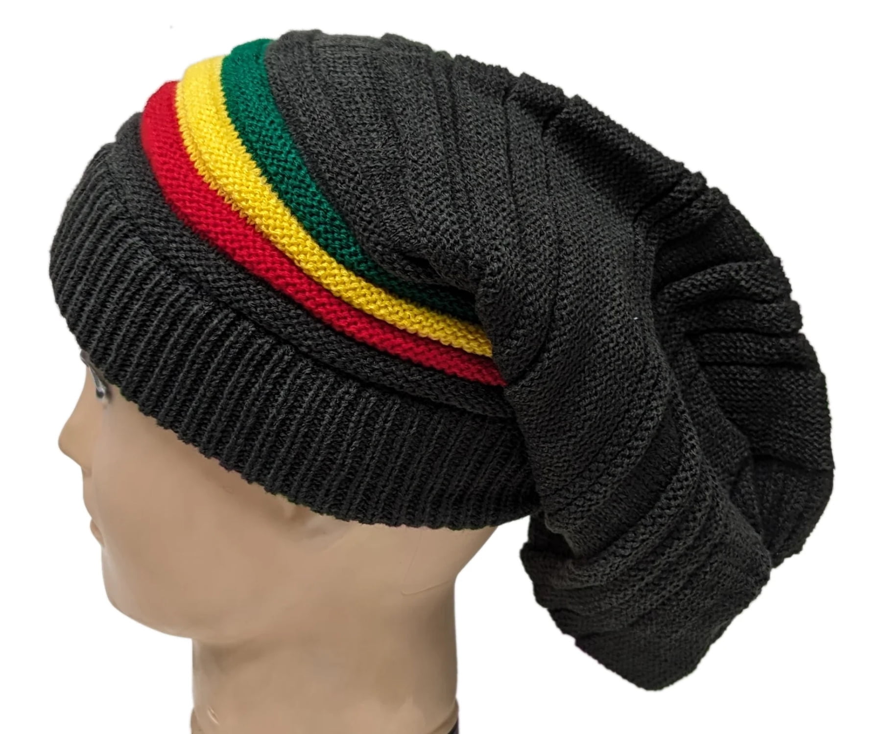 Charcoal Rasta Reggae Style Winter Ski Crochet Beret Baggy Oversize ...