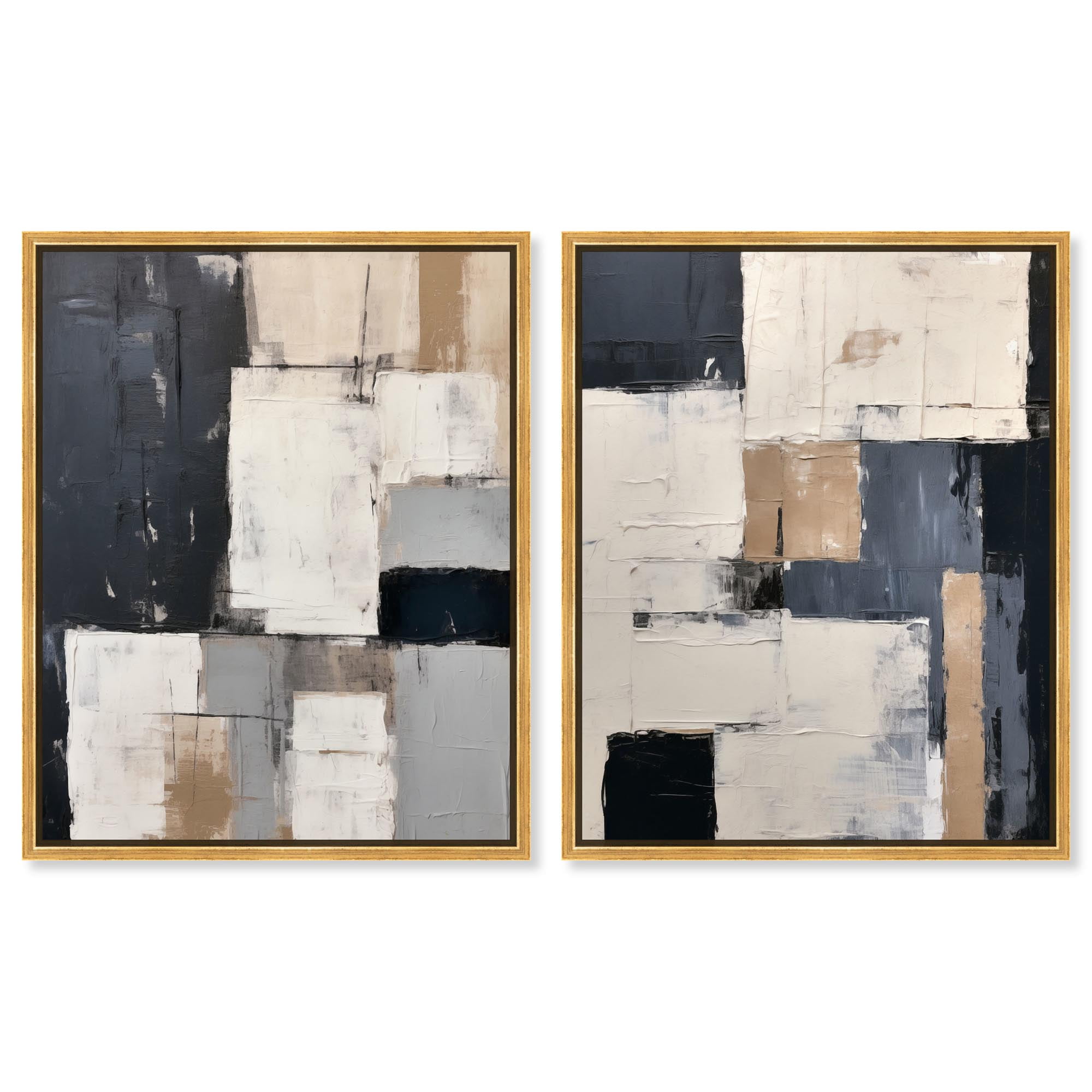 Charcoal Set Canvas Set of 2 Elegant Modern Art by Art Remedy, Gold ...