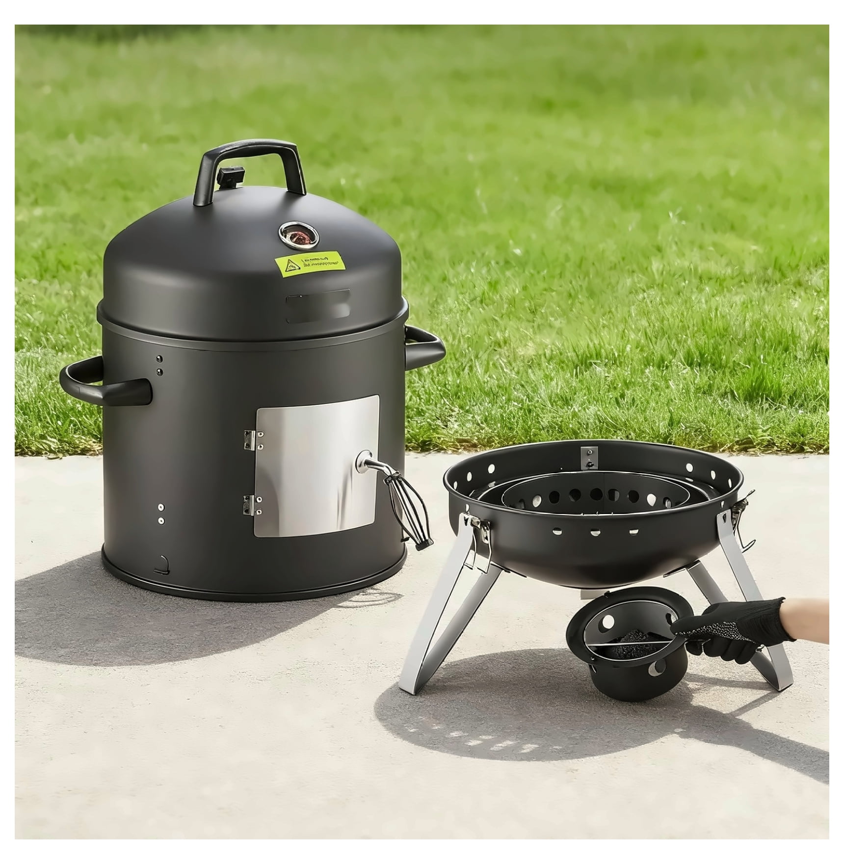 Charcoal Smoker 16 Inch Vertical BBQ Grill, Steel Smoker w/ 2 Grates ...