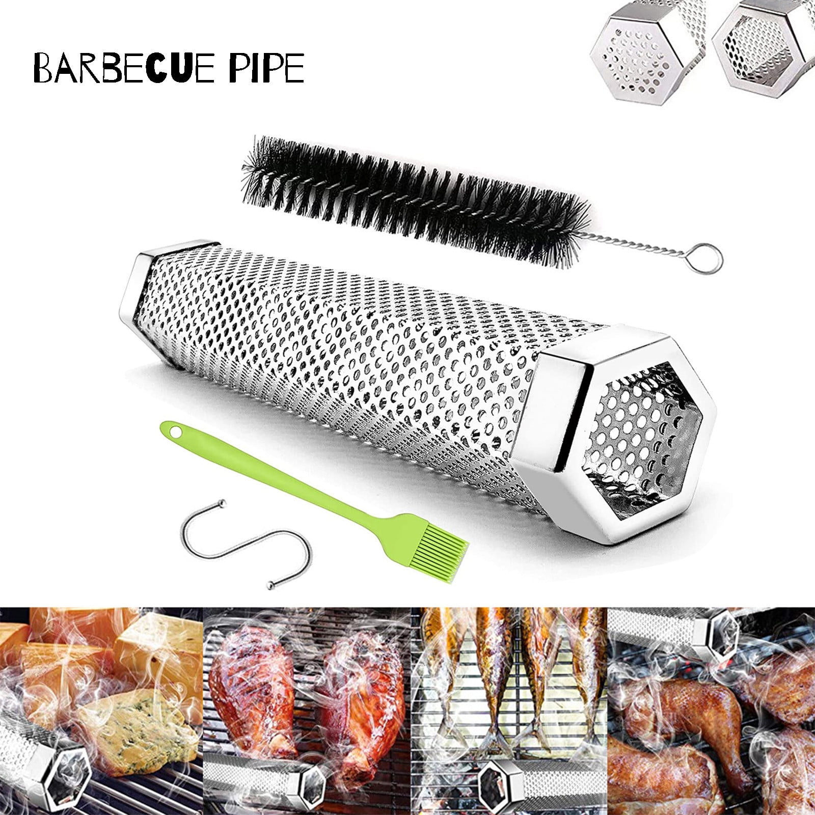 Charcoal Smoker Barbecue Tool, Stainless Steel Hexagonal Net Tube ...