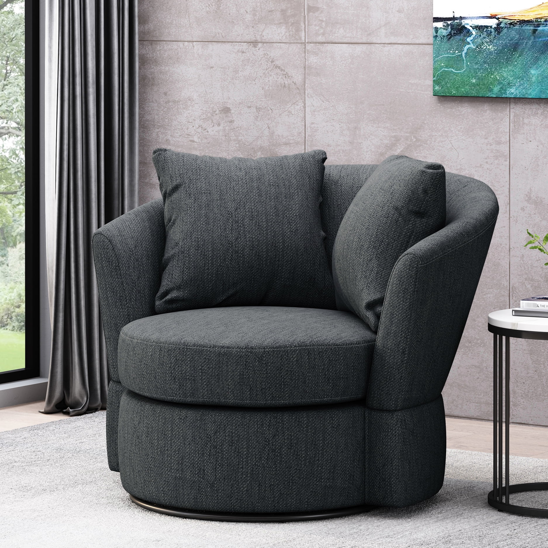 Charcoal Swivel Club Chair, Modern Design With Curved Back And Arm Rest ...