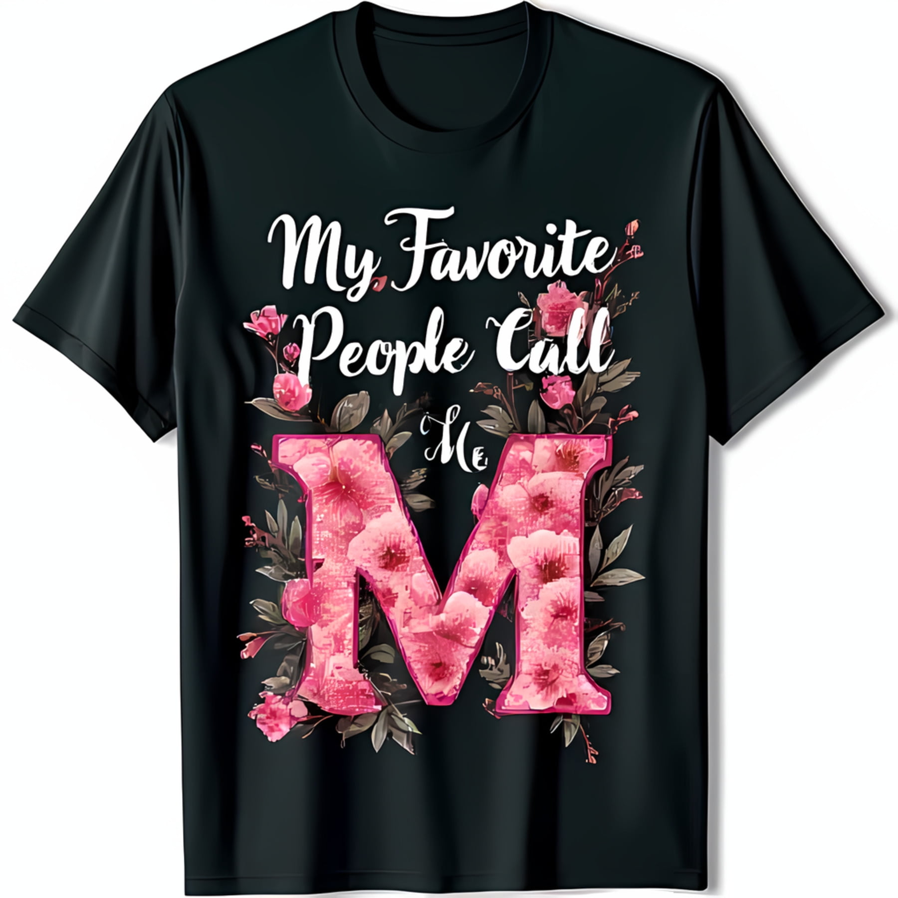 Charcoal T-Shirt with Bold M and Watercolor Flower Design - Walmart.com