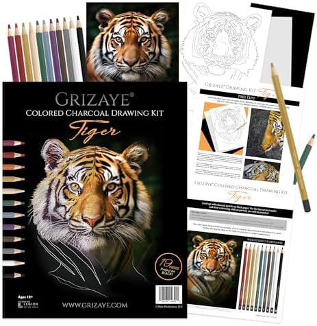 Charcoal Tiger Drawing Kit | Learn to Draw with Art Lessons, Set of 12 ...