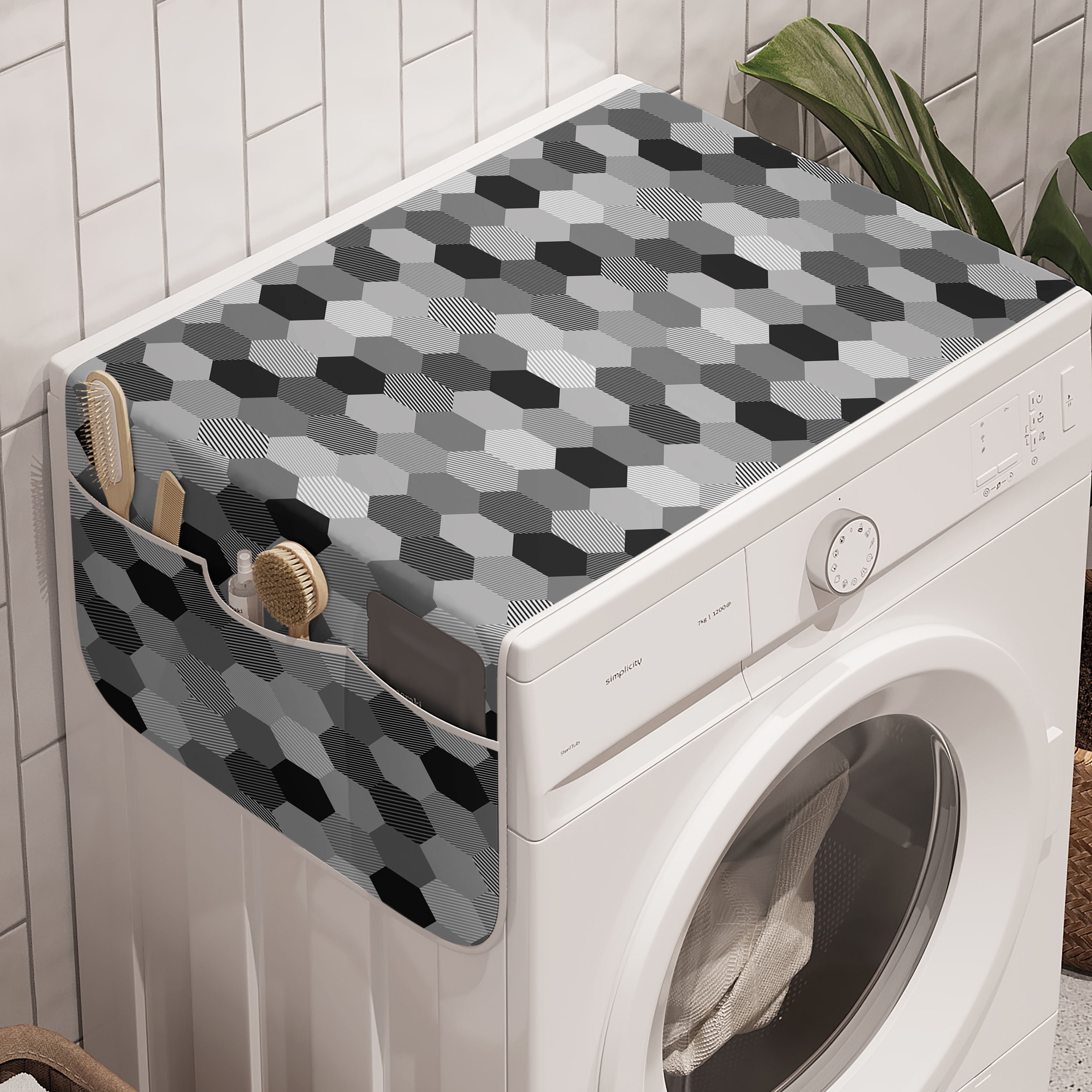 Charcoal Washing Machine Organizer, Greyscale Geometric Pattern ...