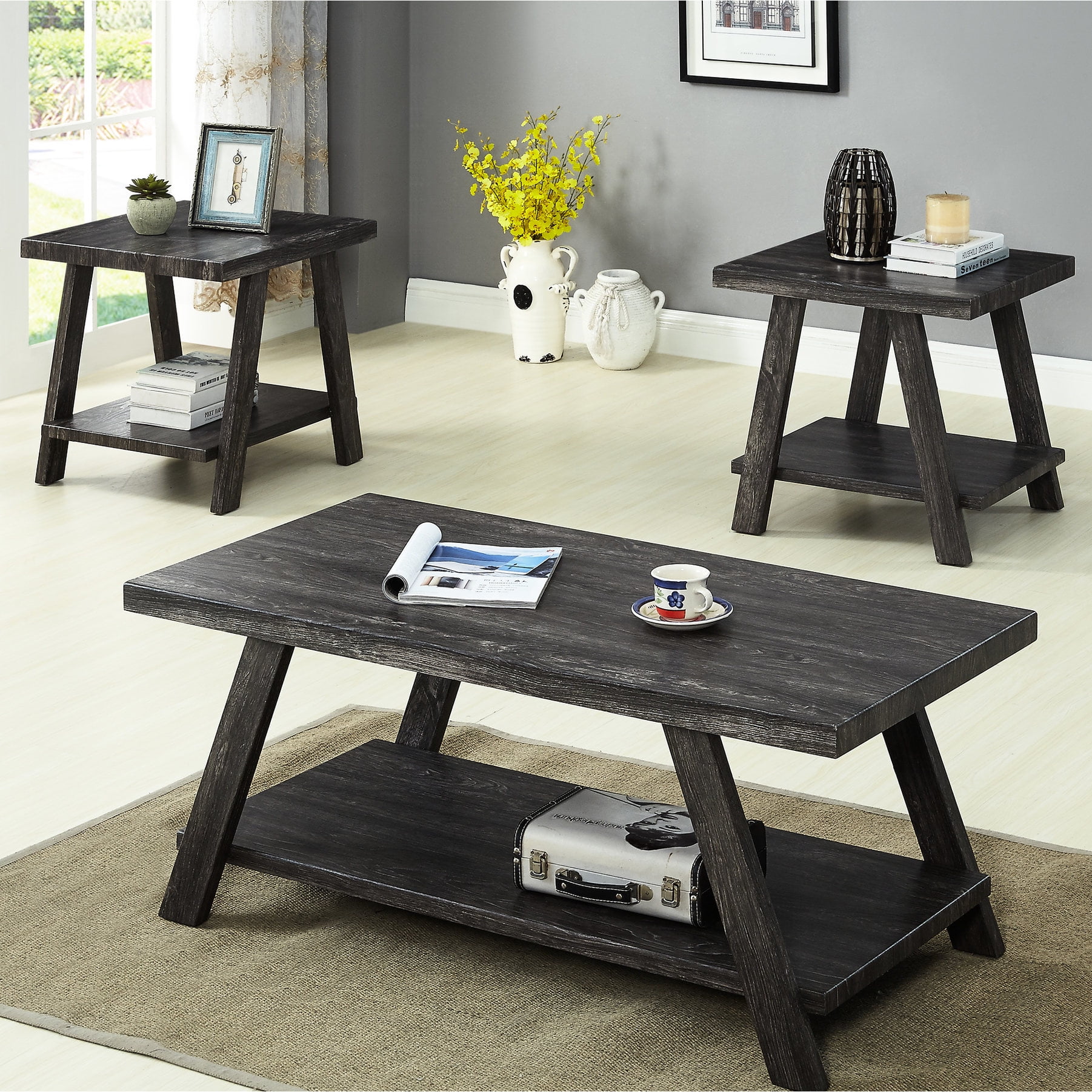 Charcoal Wood Coffee Set | For Primary Living Area, Rustic Style Appeal ...