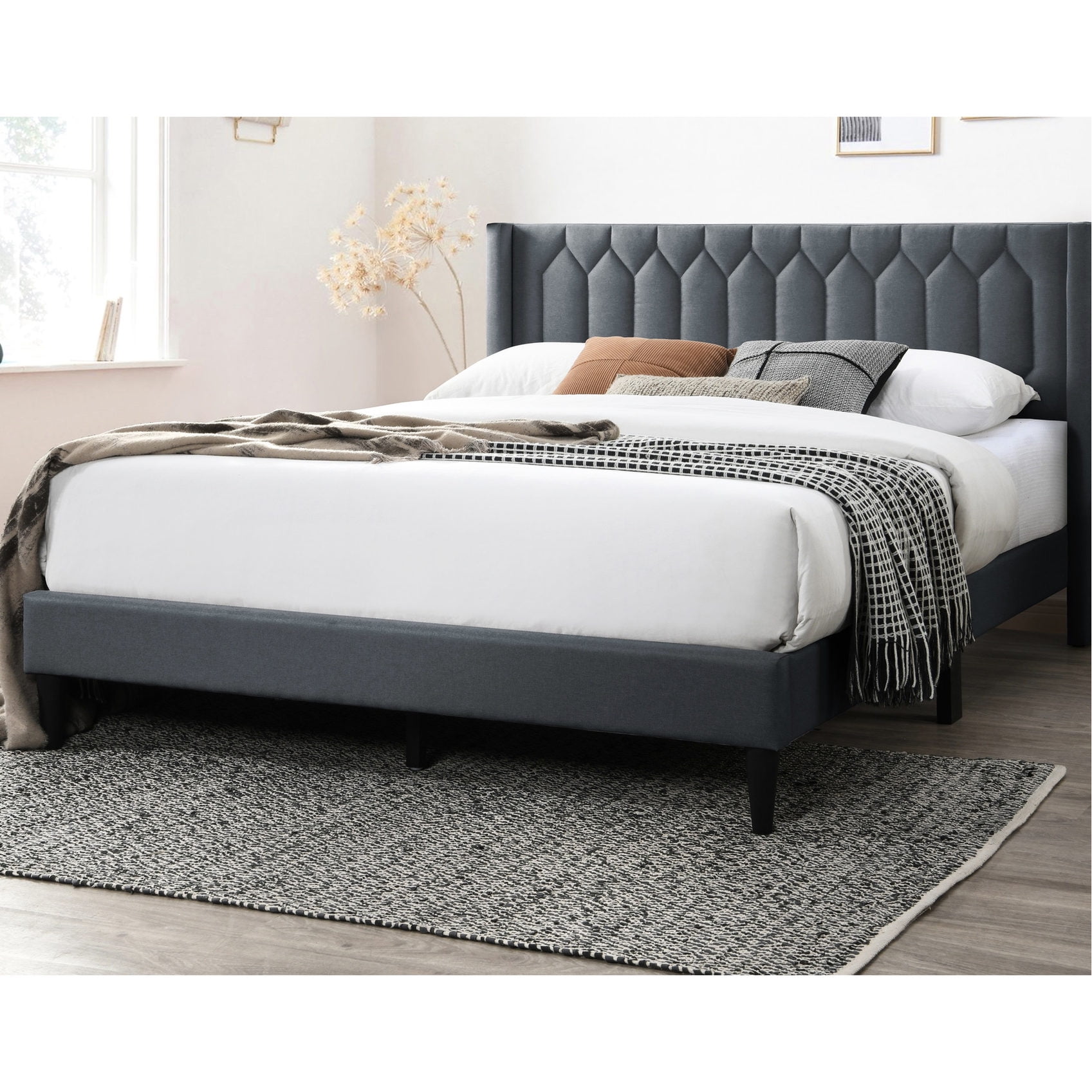 Charcoal burlap queen bed / Simple assembly for easy setup - Walmart.com