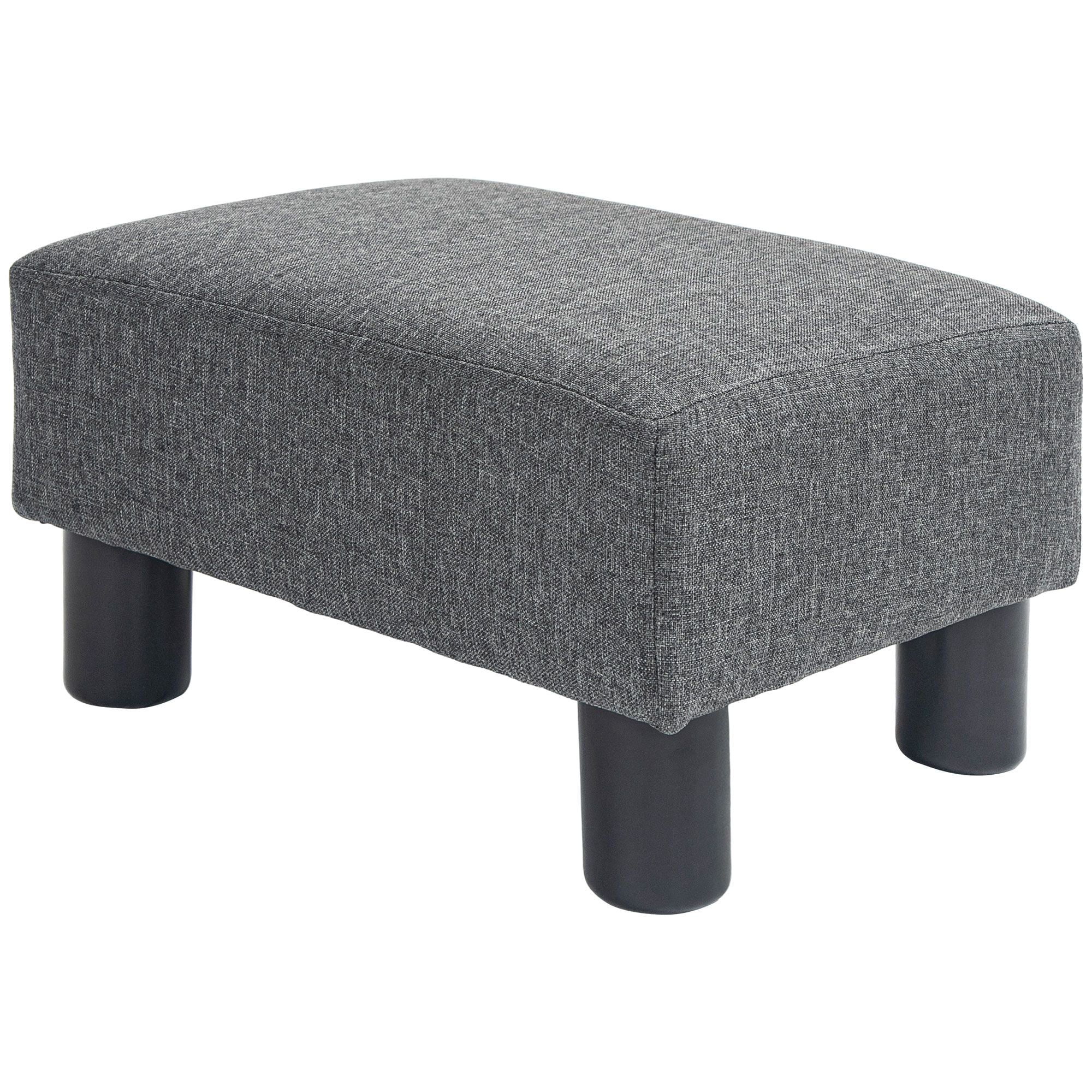 Charcoal grey linen fabric cube footstool with plastic legs, storage ...