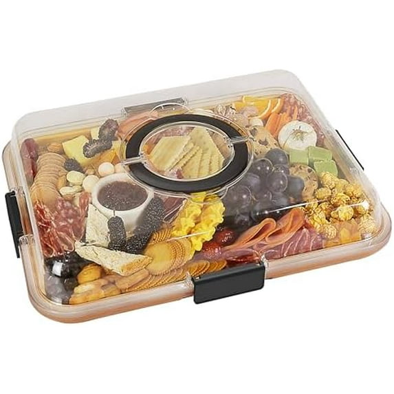 Charcuterie Board with Clear Lid, Travel Portable Cheese Board ...