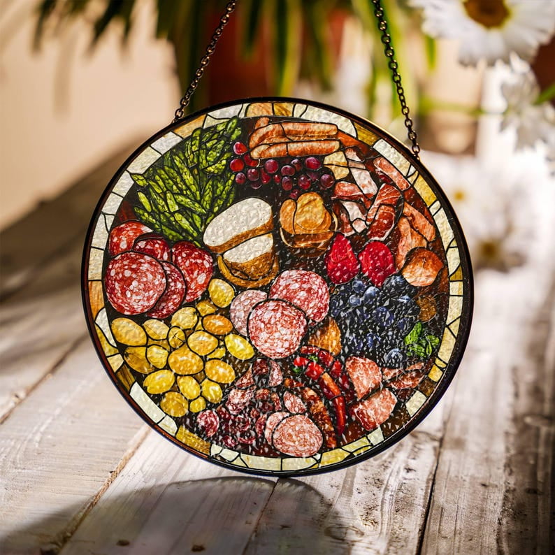 Charcuterie Board Stained Glass SunCatcher Foodie Gifts Light Catcher ...