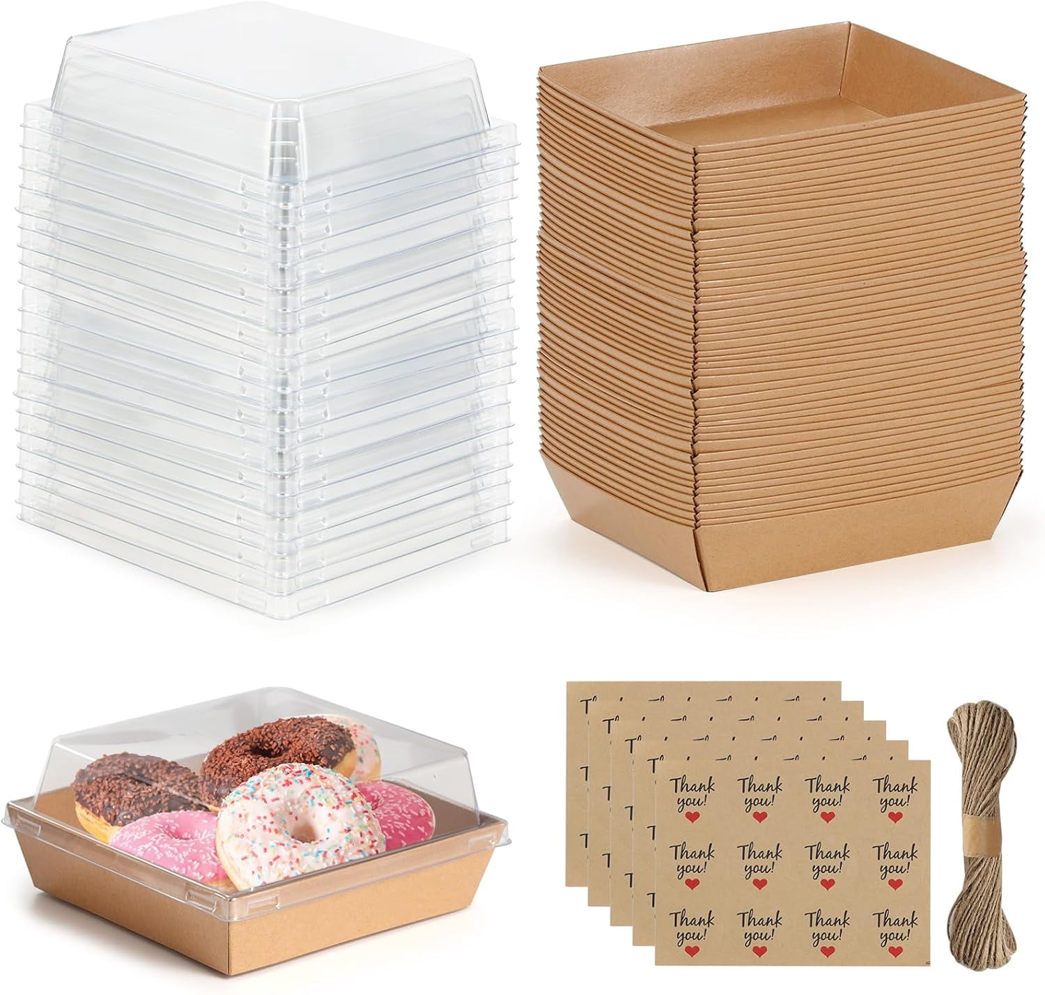 Charcuterie Boxes with Clear Lids, 50 Pack Square Disposable Paper Food ...