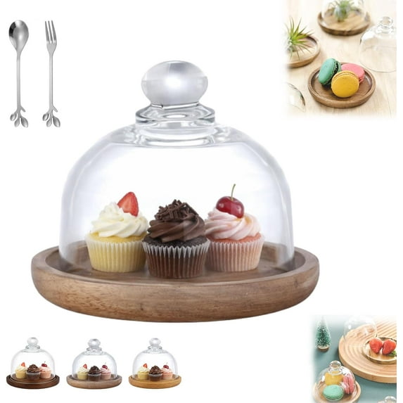 Charcuterie Snow Globe Container Wood, Clear Dome Food Display Box with ...