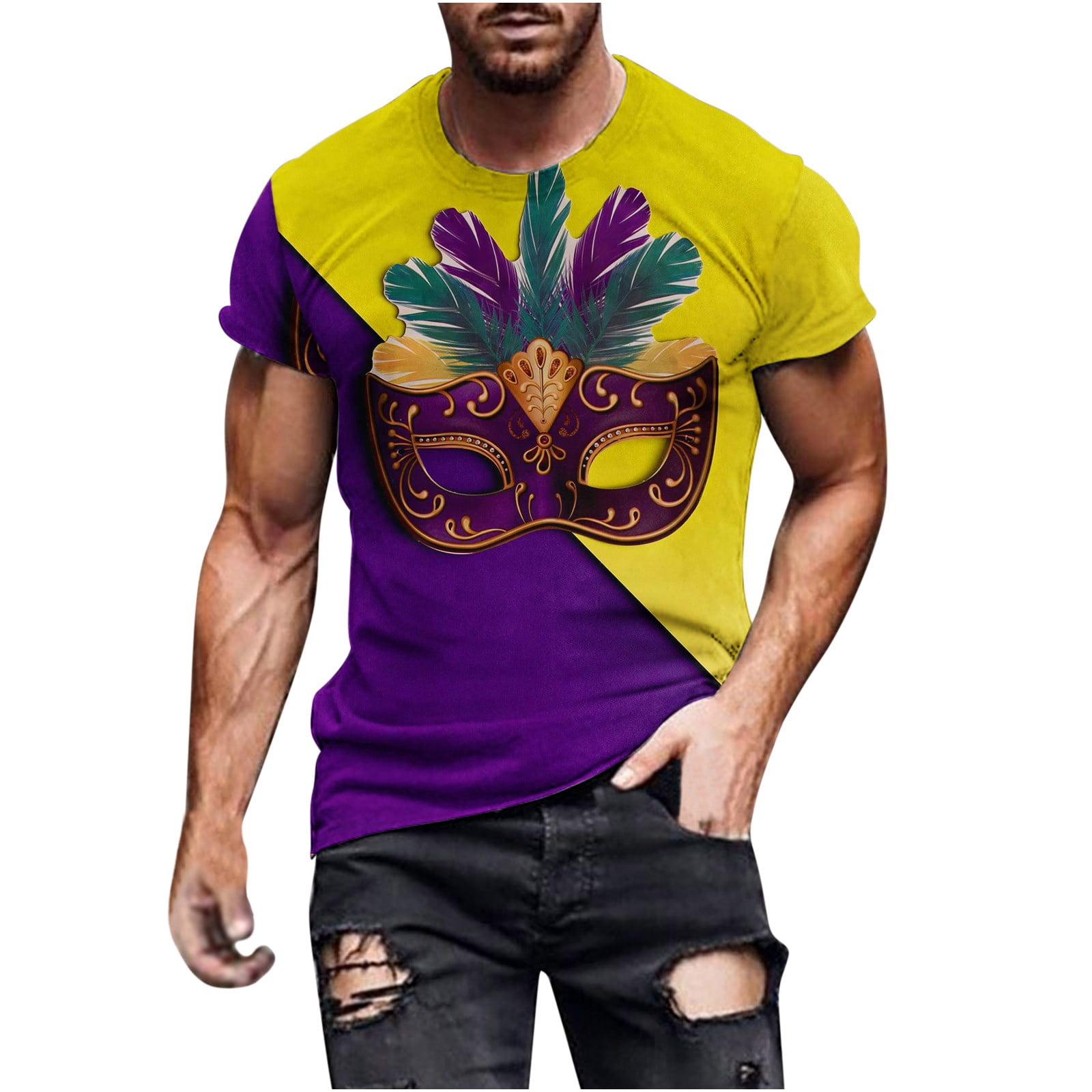 Charella Carnival T-shirts for Men Mardi Gras Decorations Short Sleeve ...