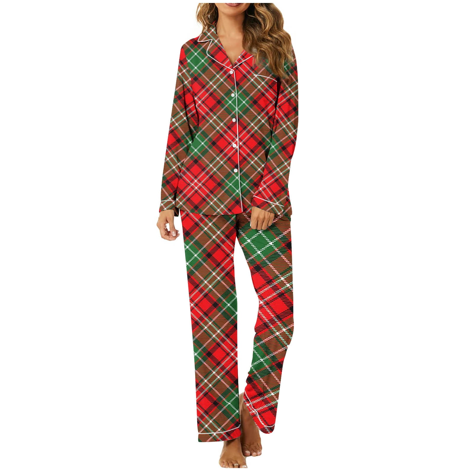 Charella Flannel Pajamas for Women Button Front Shirt and Pants ...