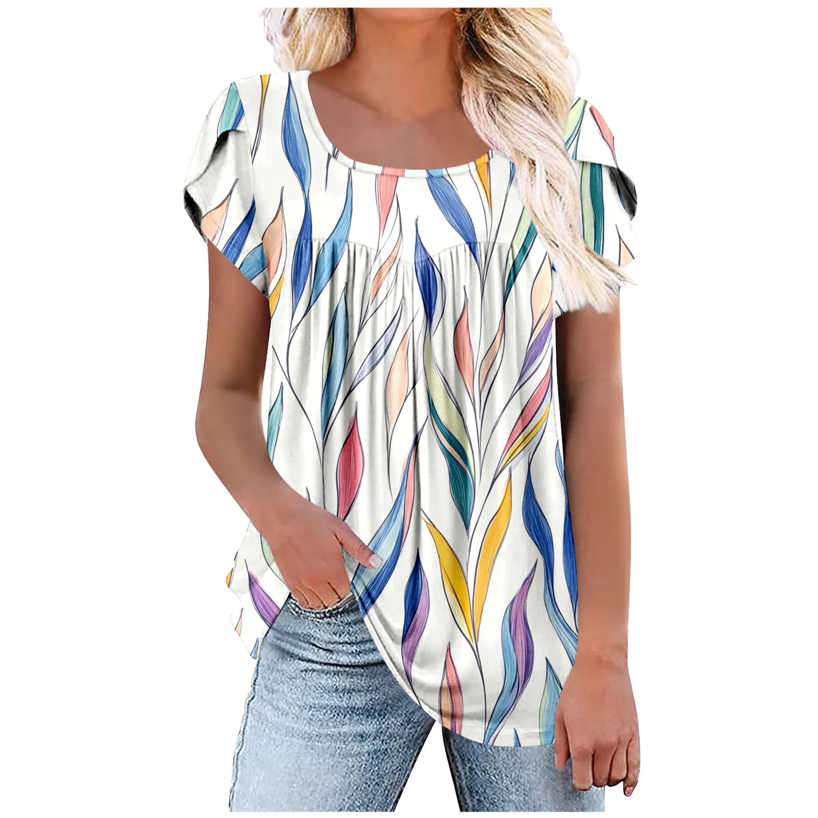 Charella Floral Printed Tops for Women Square Neck Pleated Petal Short ...