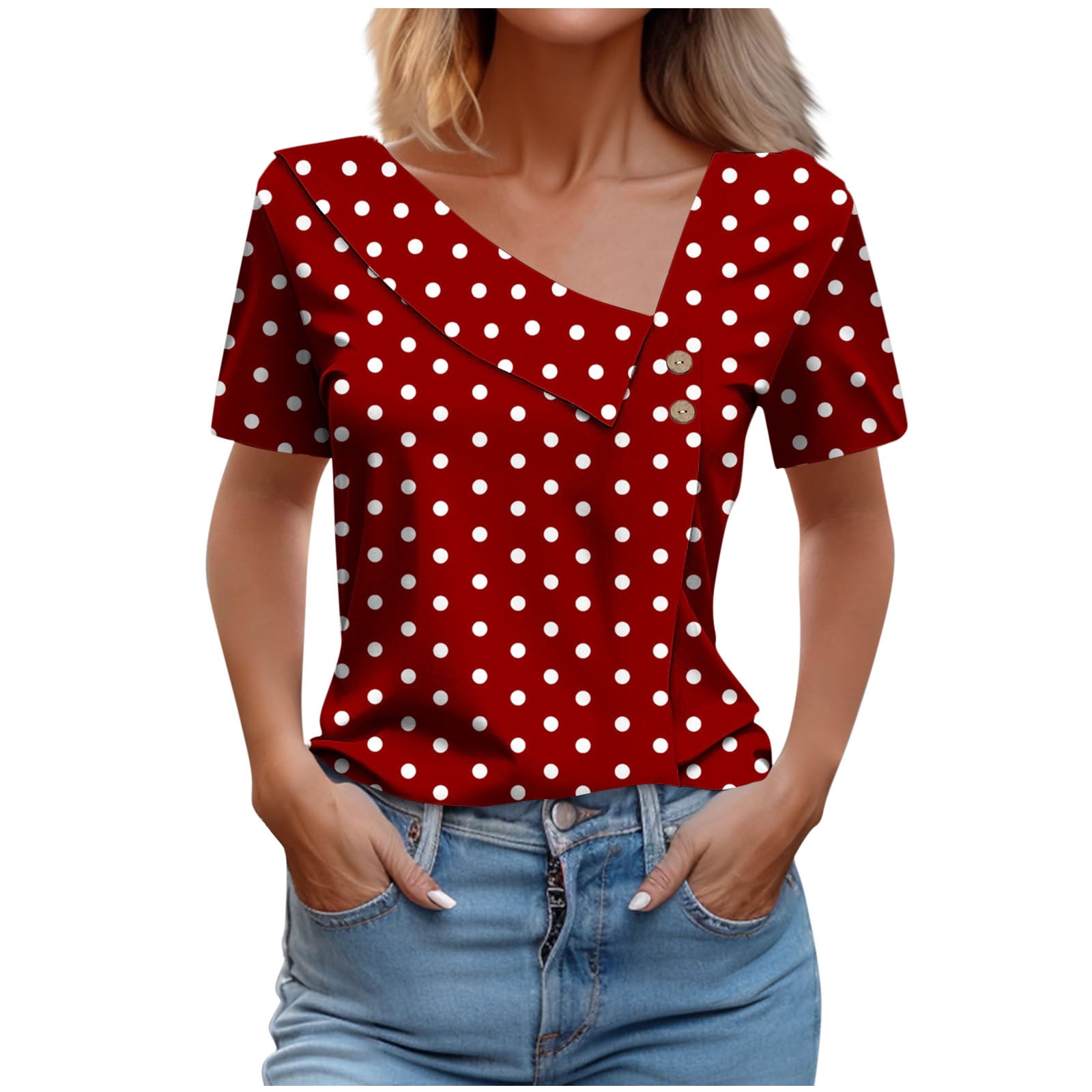 Charella Ladies Dressy Blouses V Neck Button Summer Trendy Striped ...
