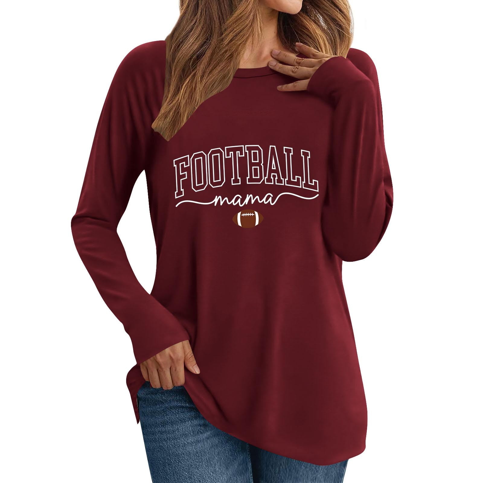 Charella Long Sleeve Shirts for Women Casual Graphic Tee Loose Fit Crew ...