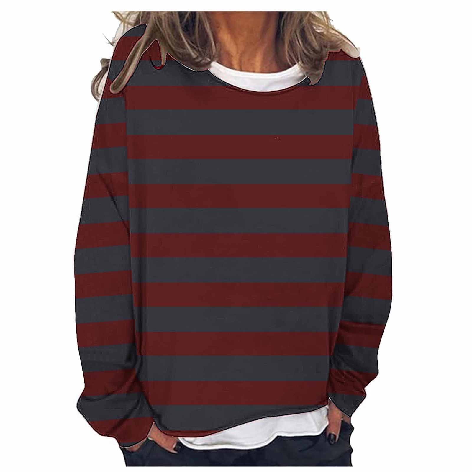 Charella Long Sleeve Shirts for Women Fashion Striped Crew Nack ...