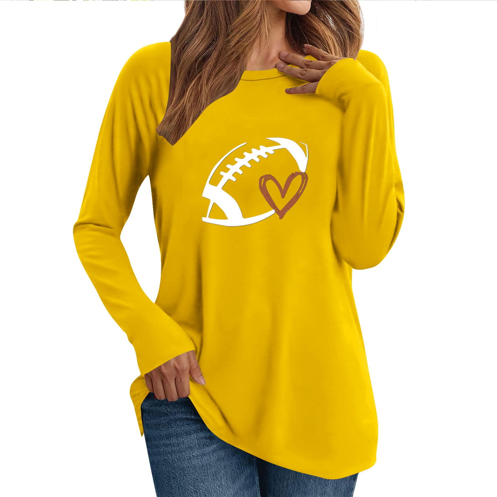 Charella Long Sleeve Shirts for Women Rugby Graphic Tee Loose Fit Crew ...