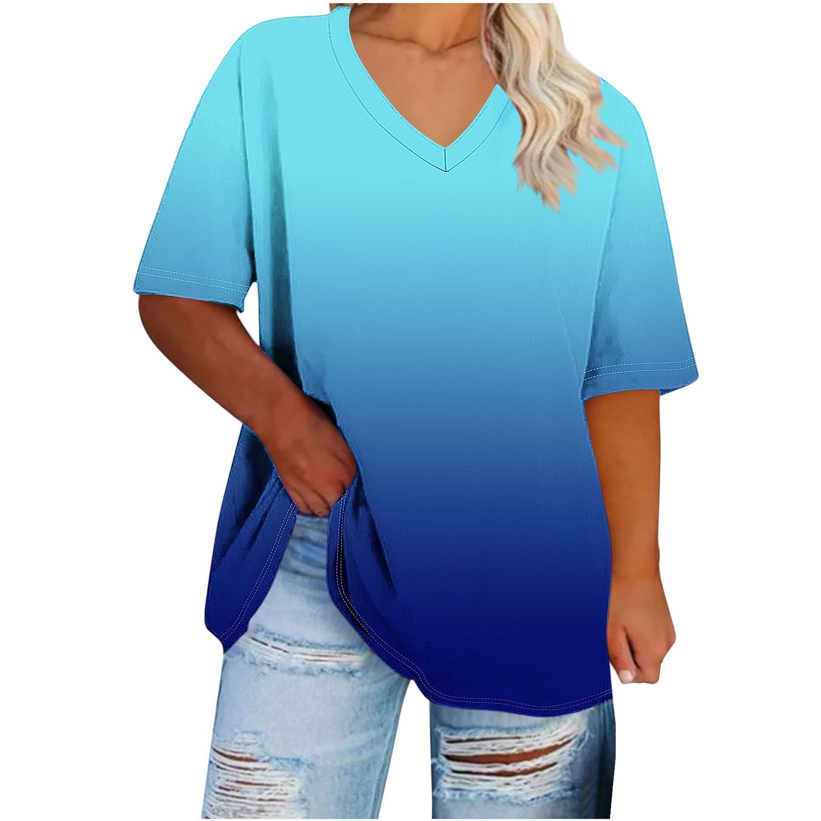 Charella Plus Size Tops for Women Summer Fashion Floral V Neck Short ...