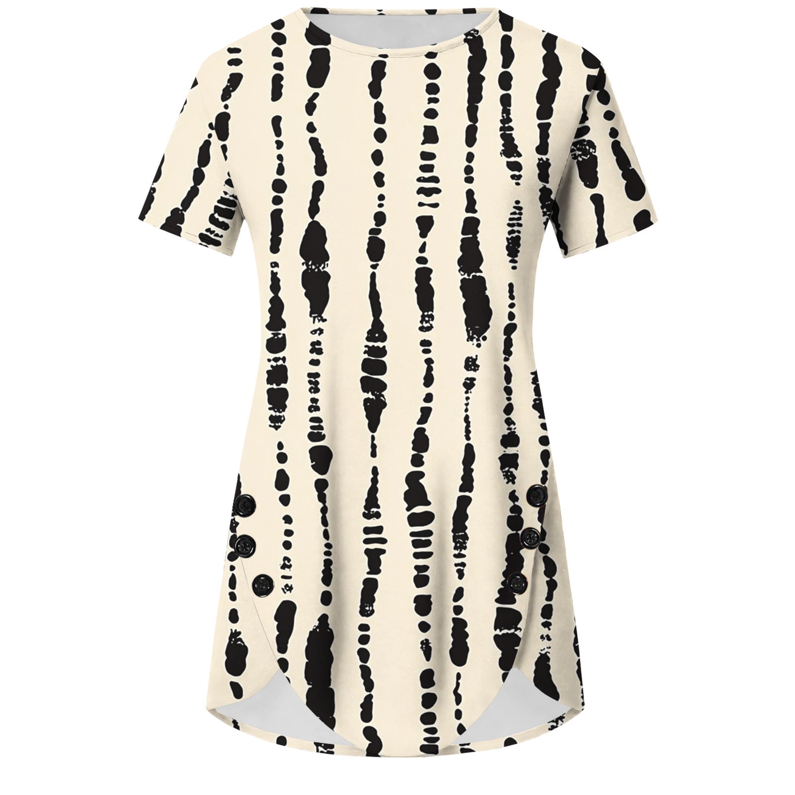 Charella Summer Tops for Women Asymmetrical Button Hem Crew Neck Shirts ...