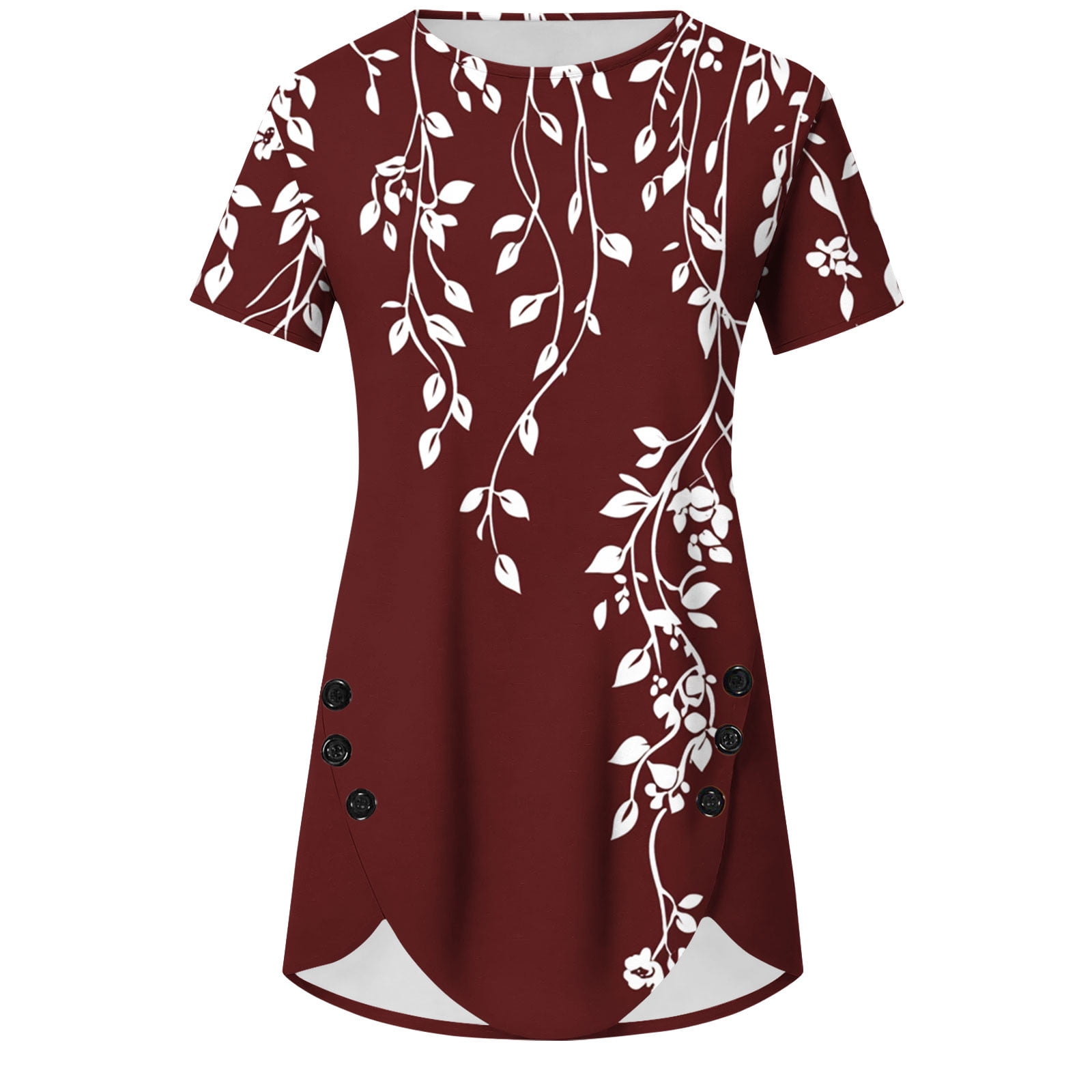 Charella Summer Tops for Women Asymmetrical Button Hem Crew Neck Shirts ...