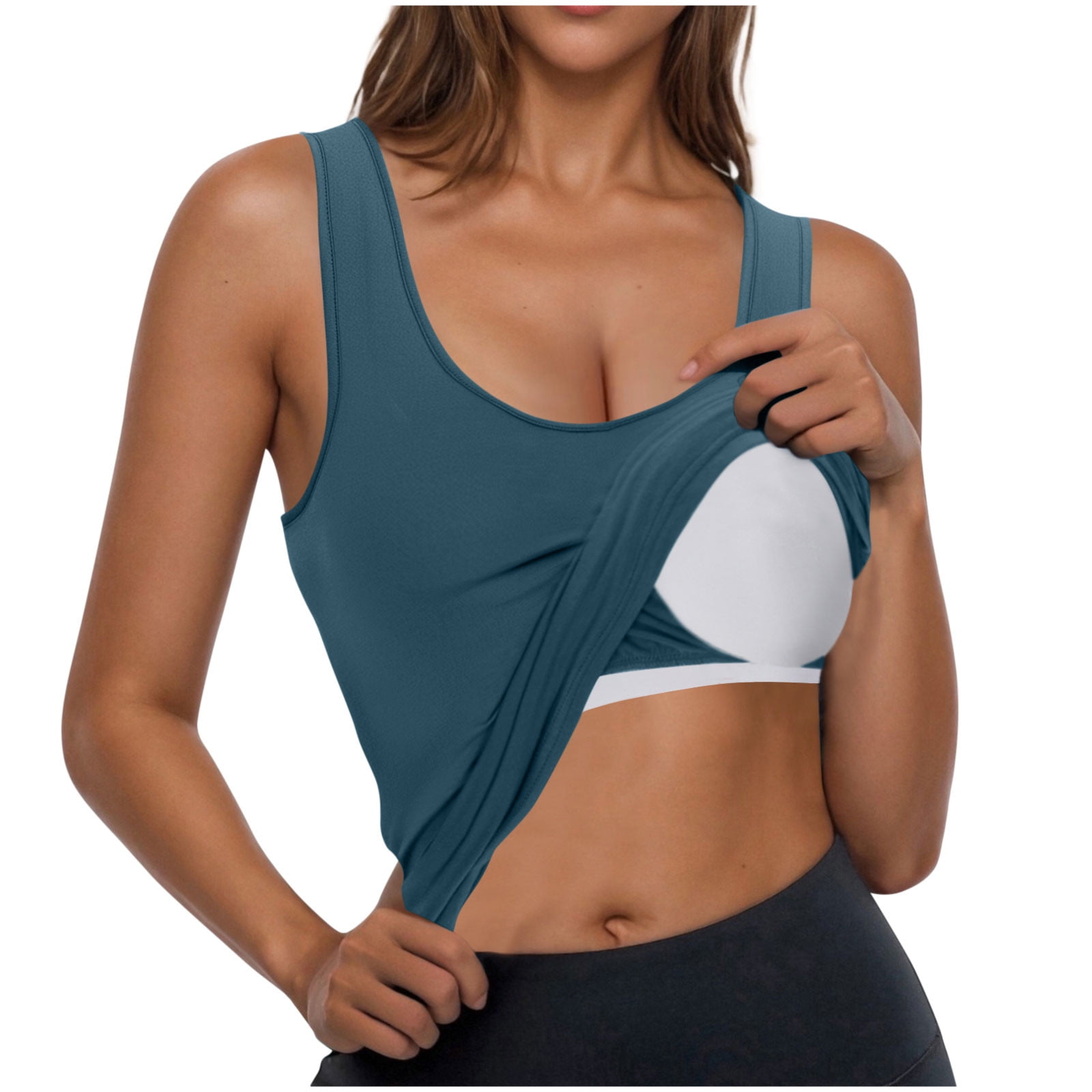 Charella Tank Top Built in Bra Women Sleeveless Scoop Neck Padded Workout Yoga Tanks Casual ...