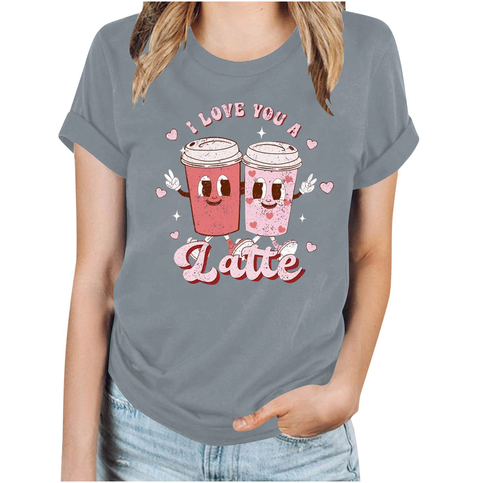 Charella Valentine Shirts for Women Love Heart Printed Short Sleeve ...