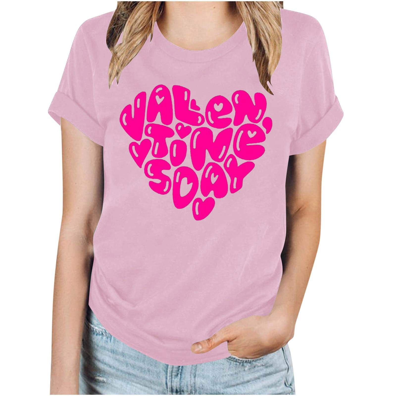 Charella Valentine Shirts for Women Love Heart Printed Short Sleeve ...
