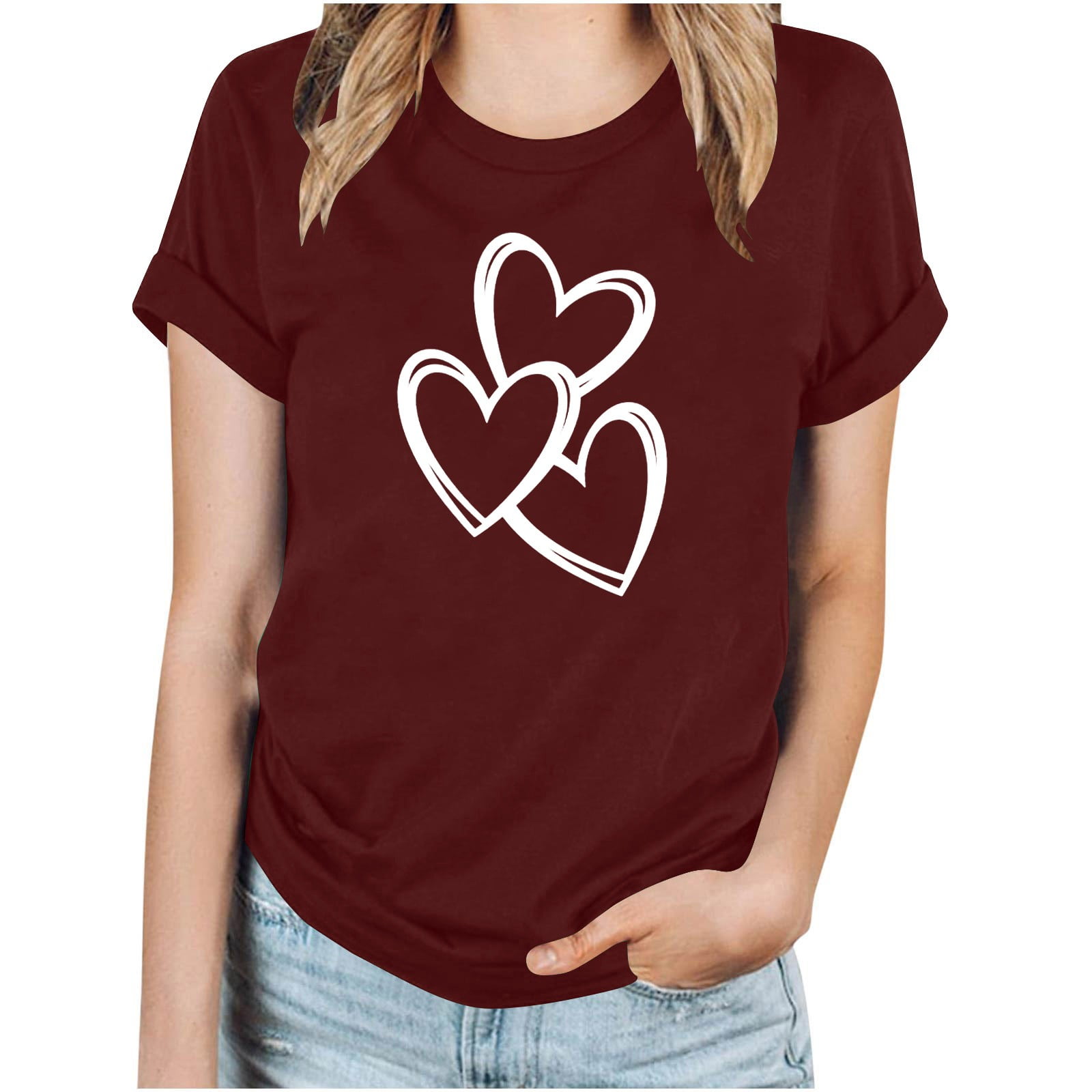Charella Valentine Shirts for Women Love Heart Printed Short Sleeve ...