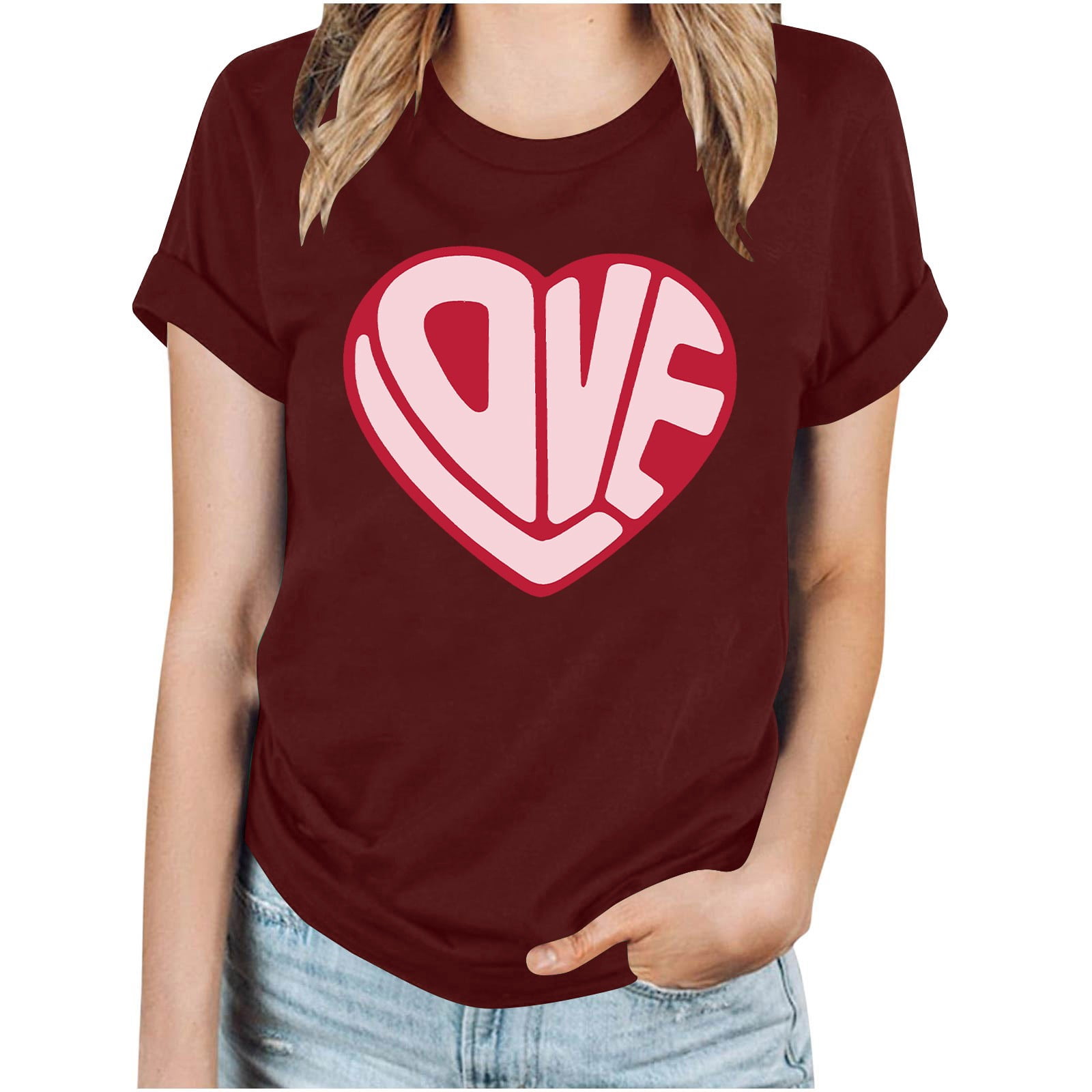Charella Valentine Shirts for Women Love Heart Printed Short Sleeve ...