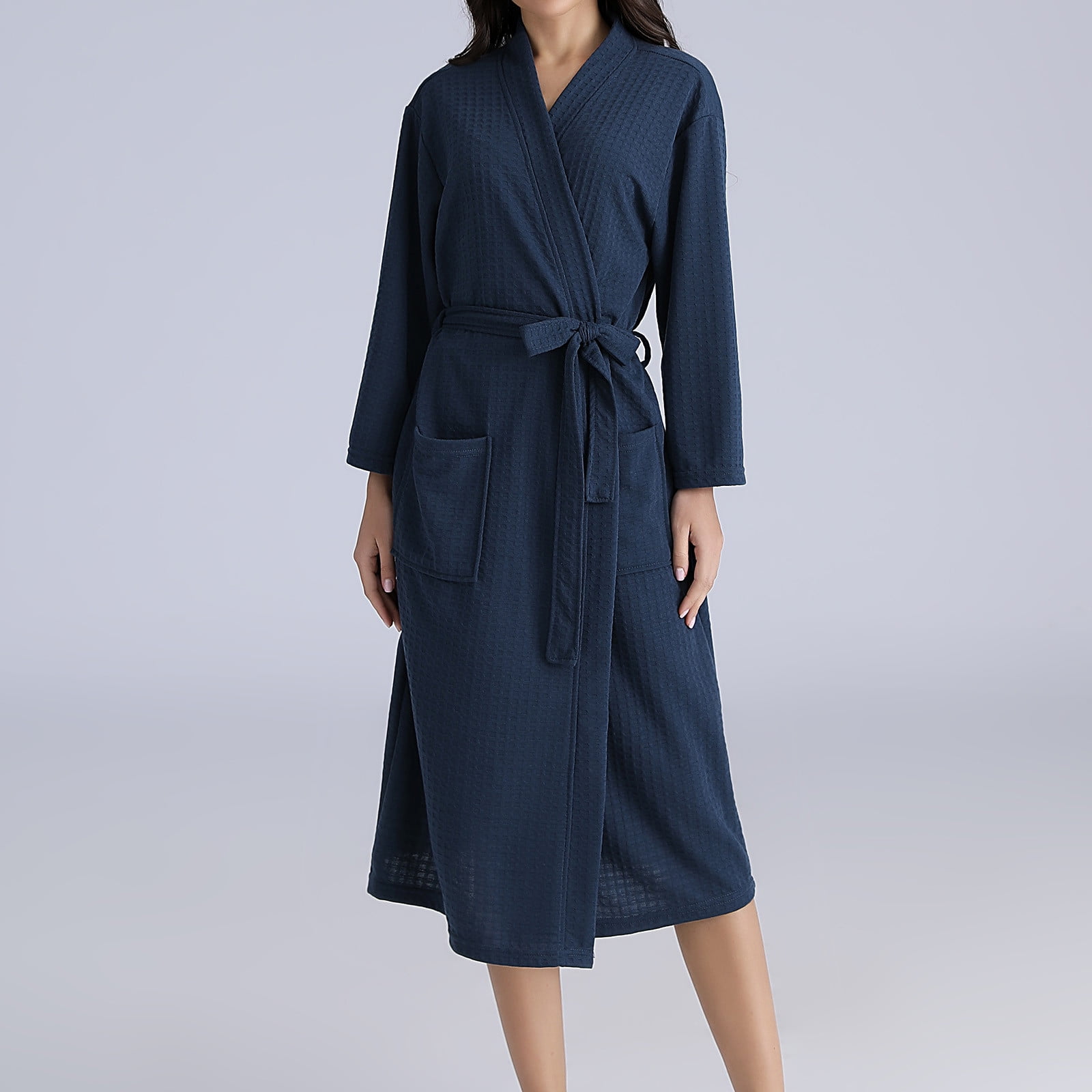 Charella Women Waffle Robe V-neck Bathrobe Nightgown Sleepwear with ...