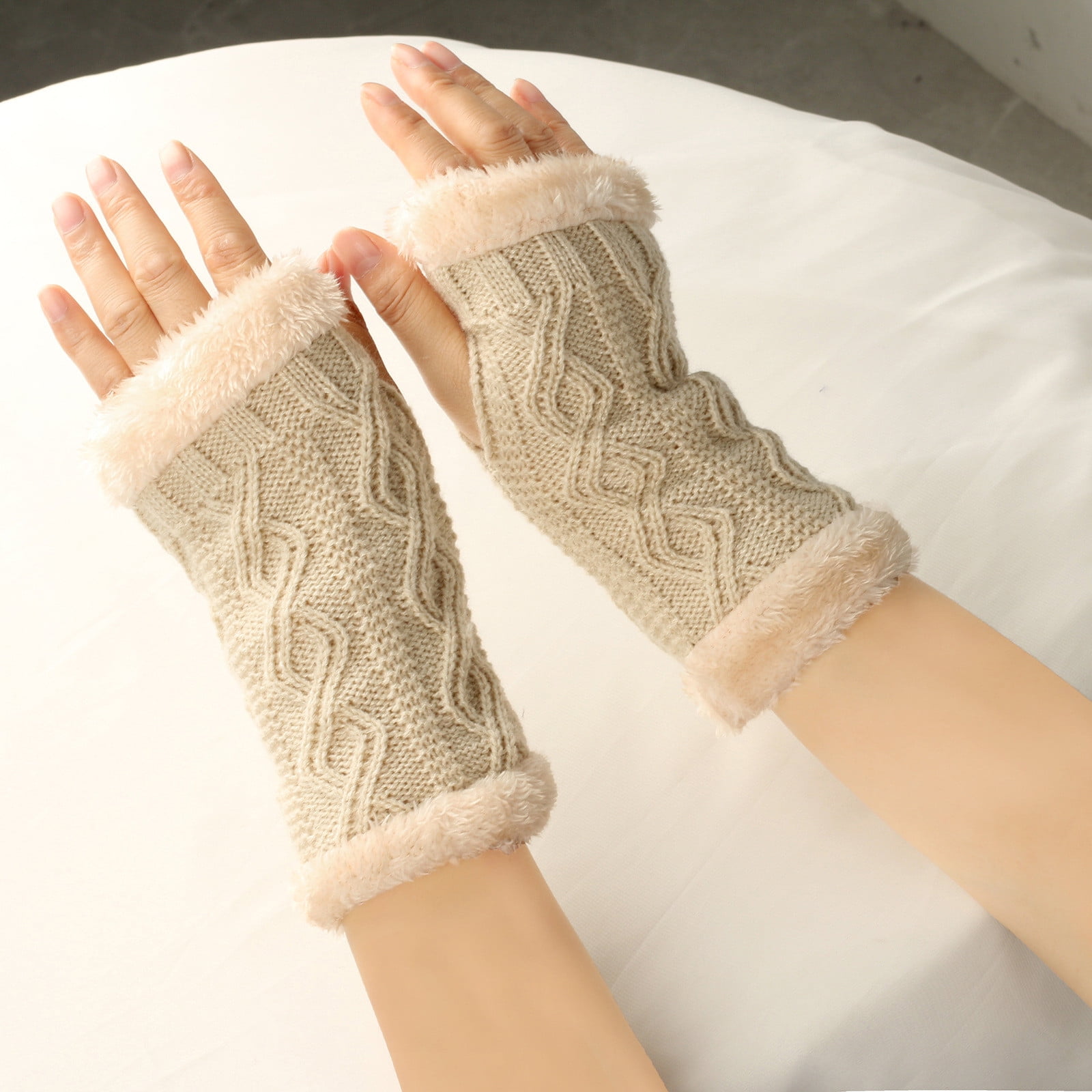 Charella Women Winter Wrist Arm Warmer Solid Knitted Short Fingerless ...
