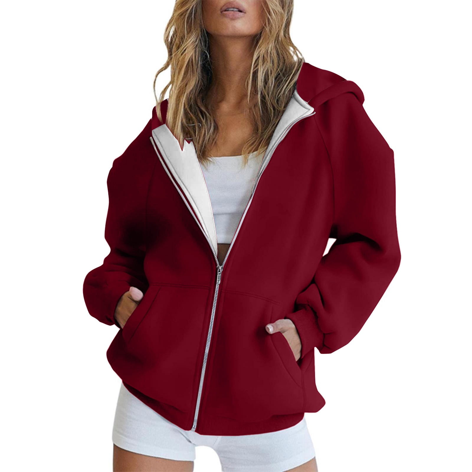Charella Women Zip Up Hoodies Casual Fall Hooded Sweatshirt Long Sleeve ...