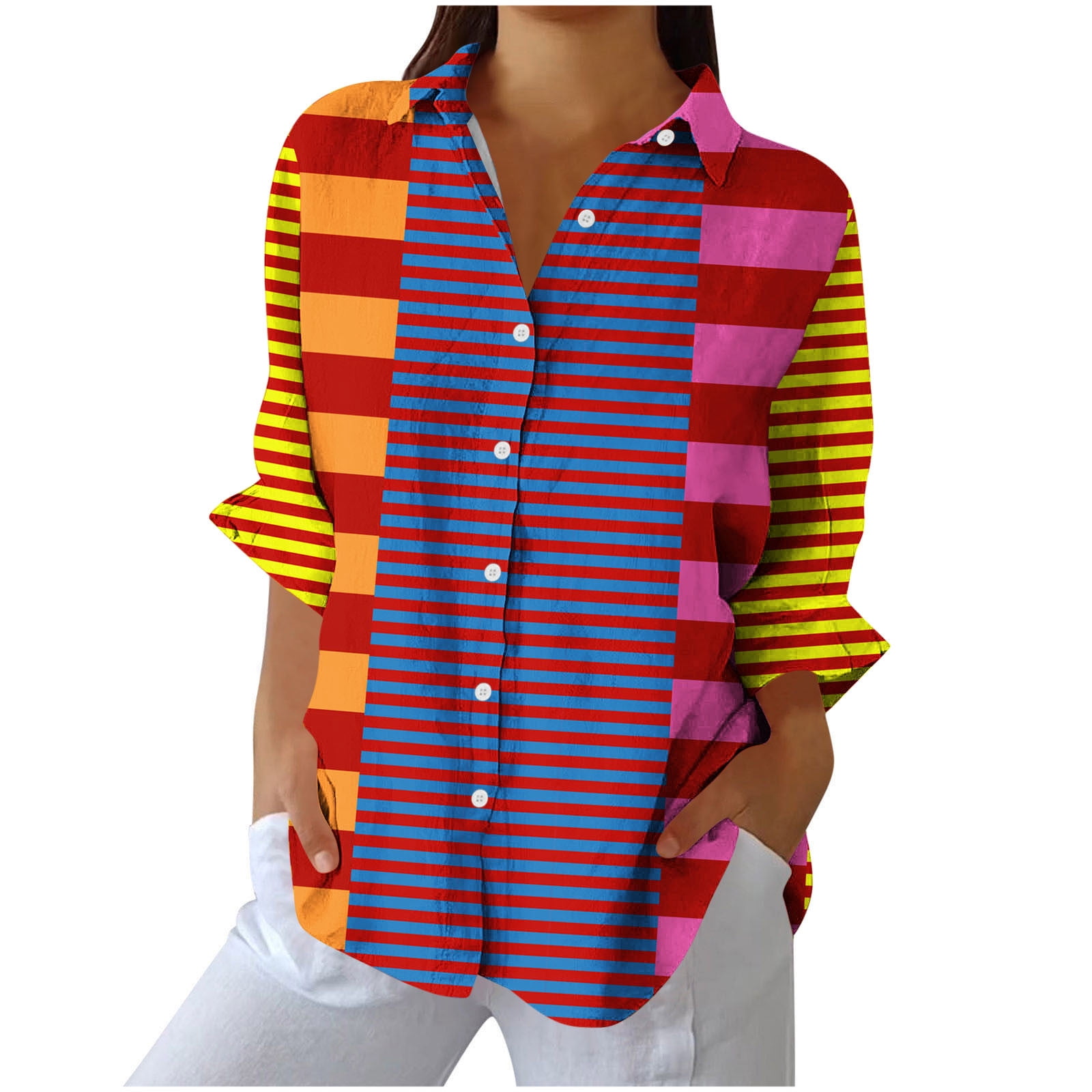 Charella Women's Button down Shirts Fashion Cute Printed Long Sleeve ...