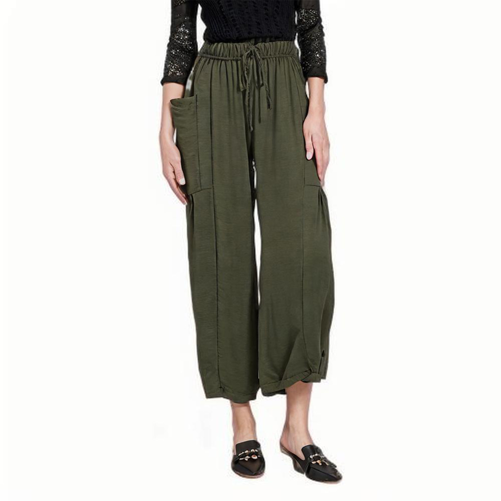 Charella Women's Linen Pants Elastic Waist Wide Leg Casual Loose ...