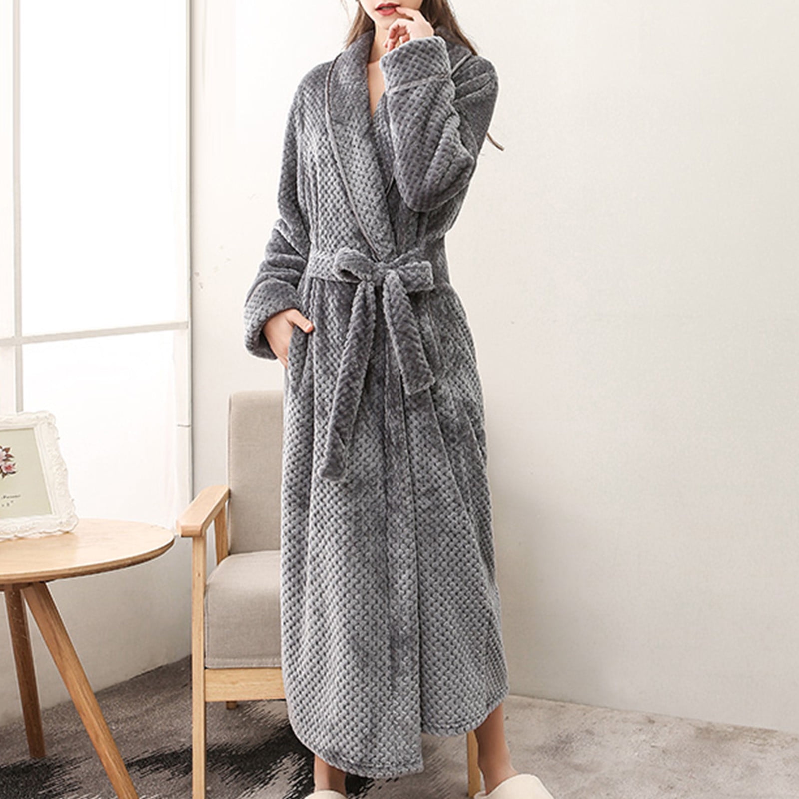 Charella Women's Waffle Fleece Long Robe Soft Plush Warm Bathrobe Spa ...