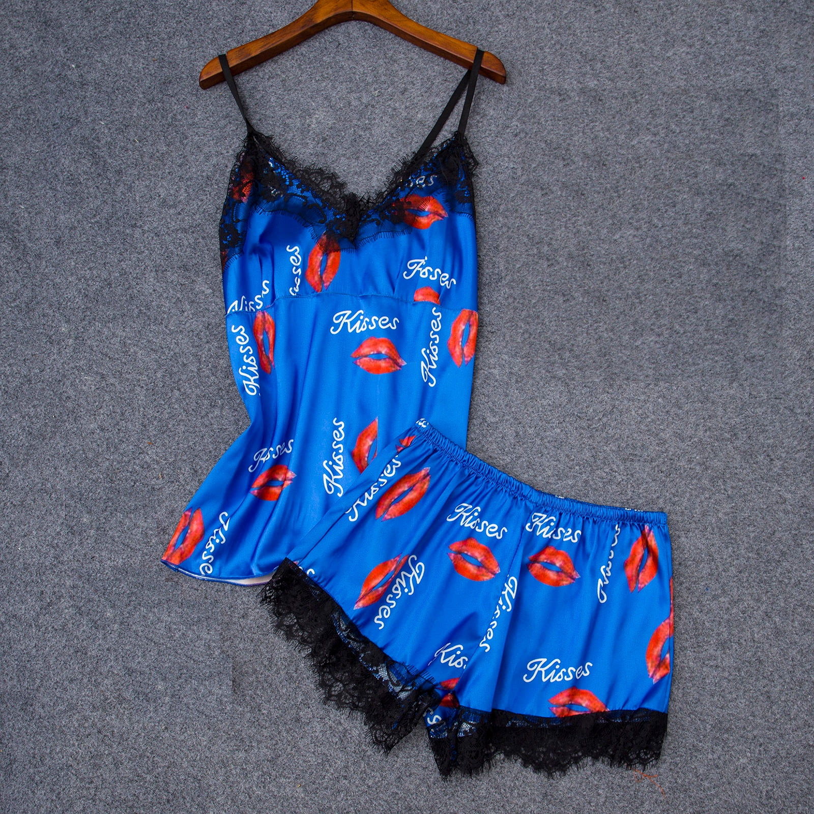 Charella Womens Silk Satin Cami Pajama Sets Lace Sleeveless Tops and ...