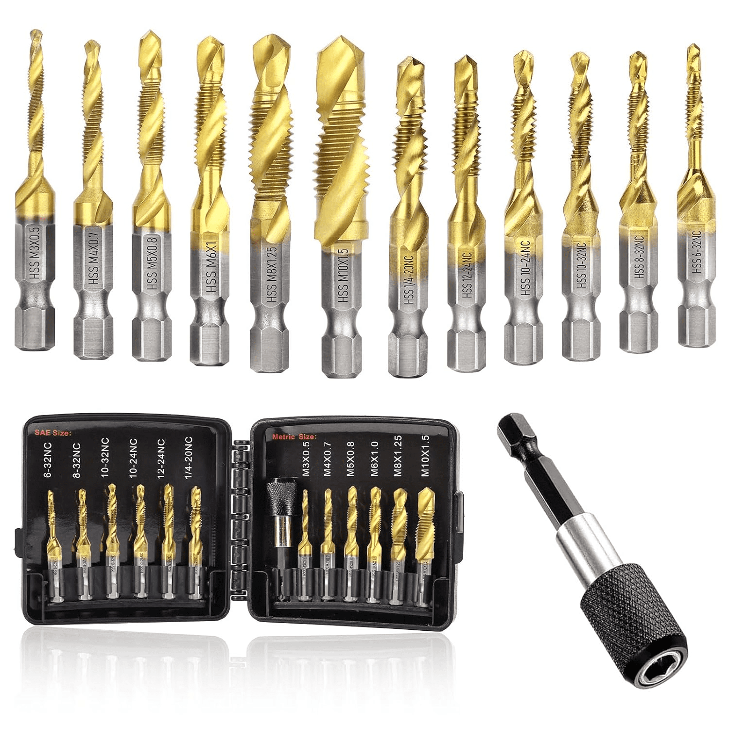 CHAREXT Drill Tap Set 13Pcs Titanium Combo Bits with Quick-Change ...