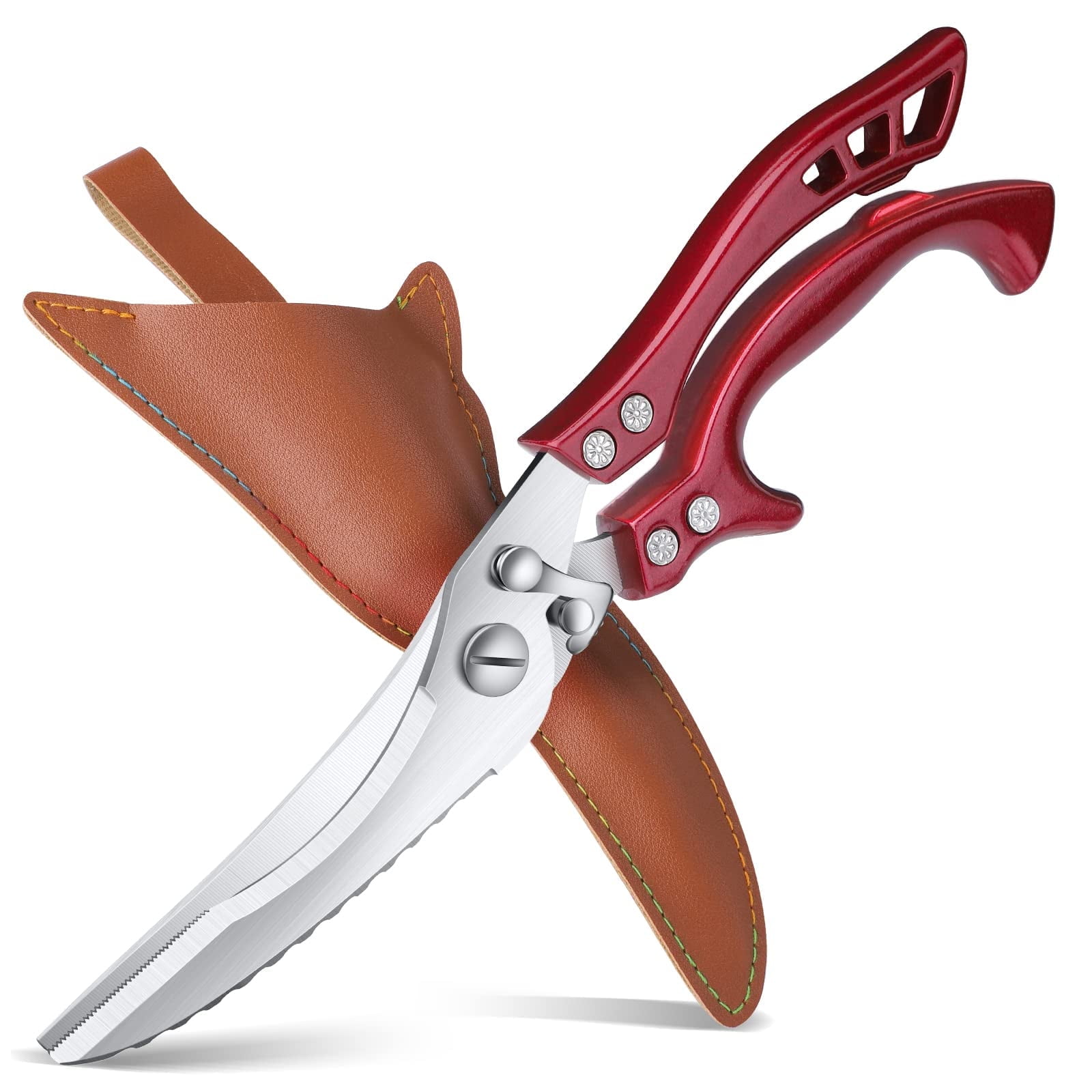 Charext Heavy Duty Poultry stainless Shears with Serrated Edge - Red ...