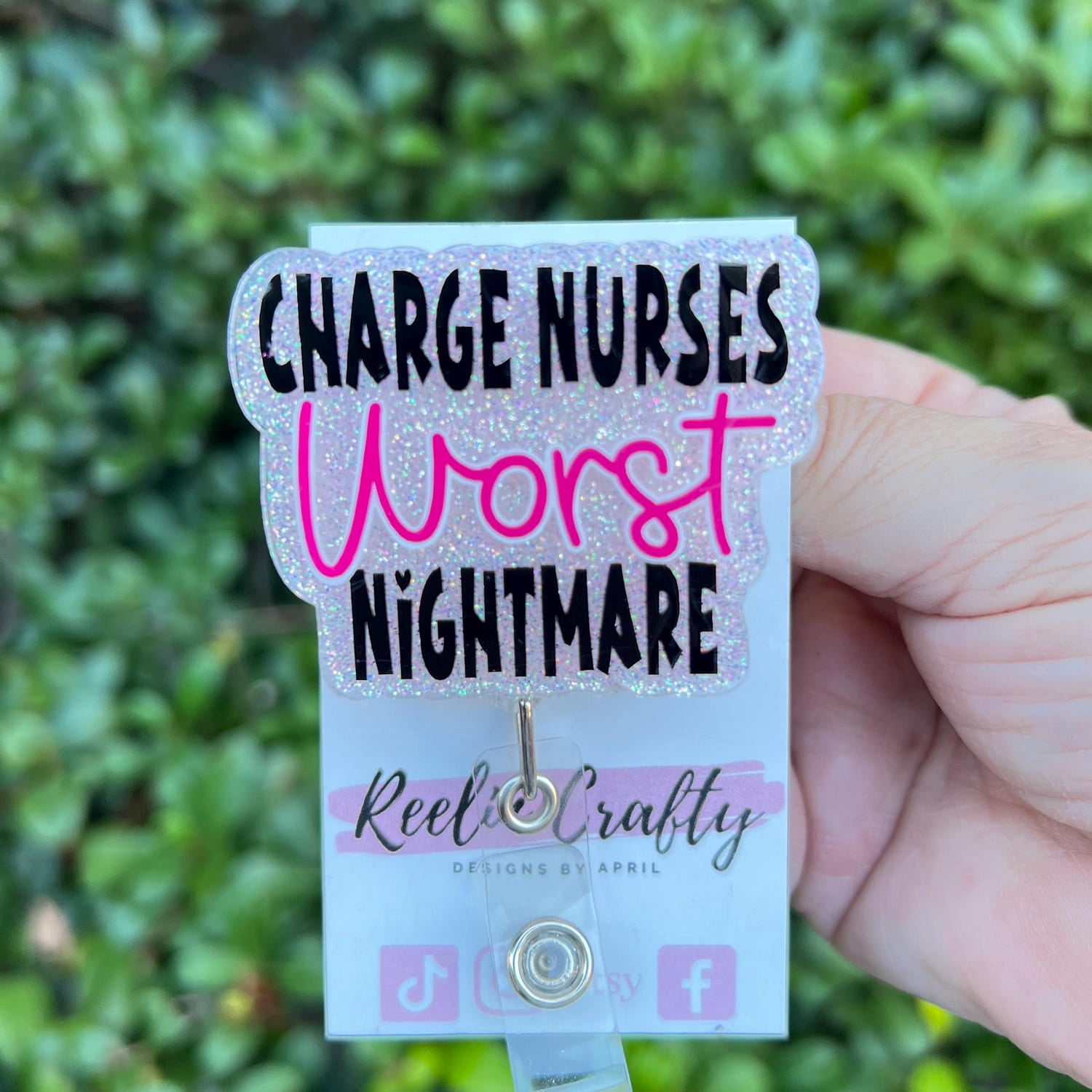 Charge Nurses Worst Nightmare Funny Nurse Badge Reel, Sarcastic badge ...
