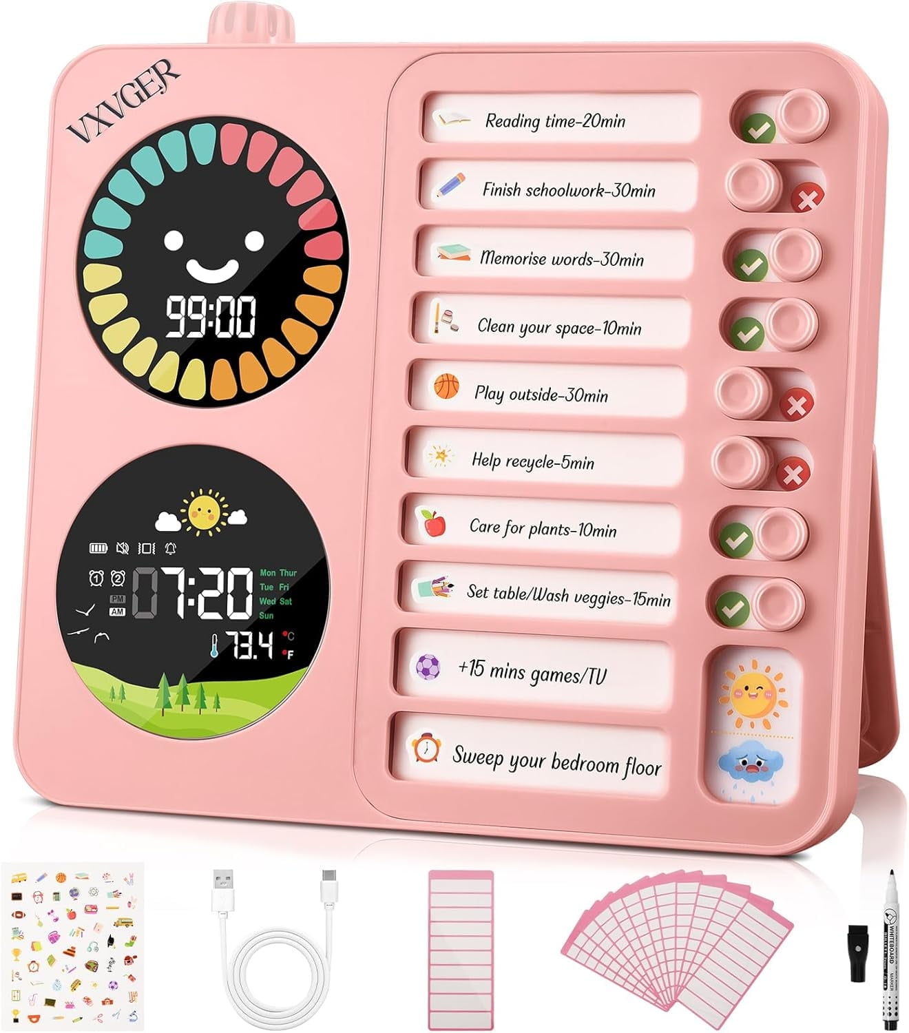 Chargeable Task Timer, to-do List with Visual Timer for Adults and ...
