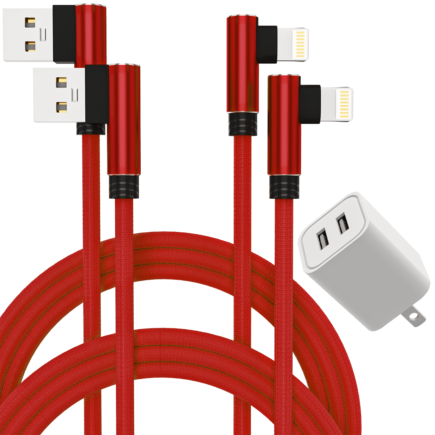 Charger, 2.4A Power Adapter Cube with 2-Pack 6FT Nylon Braided Sync ...