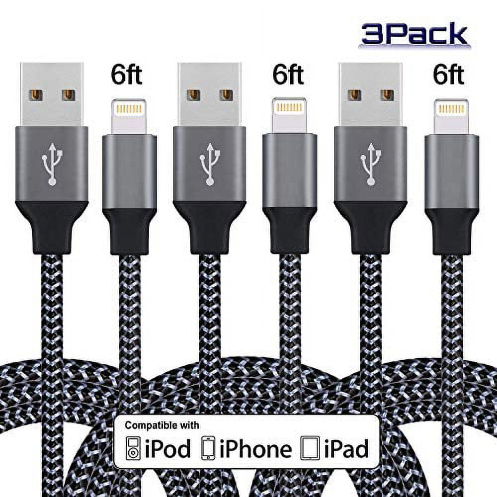 Charger 3Pack 6FT Lightning Cable 8Pin Nylon Braided Sync & Charging USB Cable Cord Charger ...