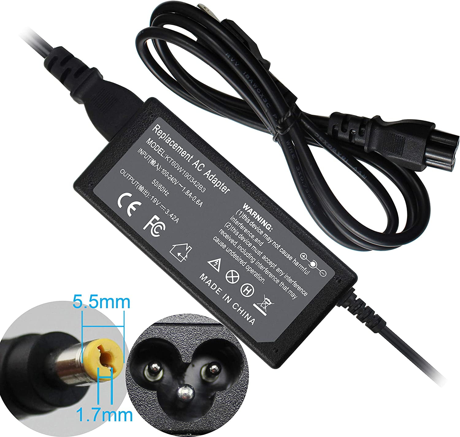 Charger for Acer Aspire Laptop 19V 3.42A E15 ES1 E1 E3 E5 V3 V5 V7 A114 ...